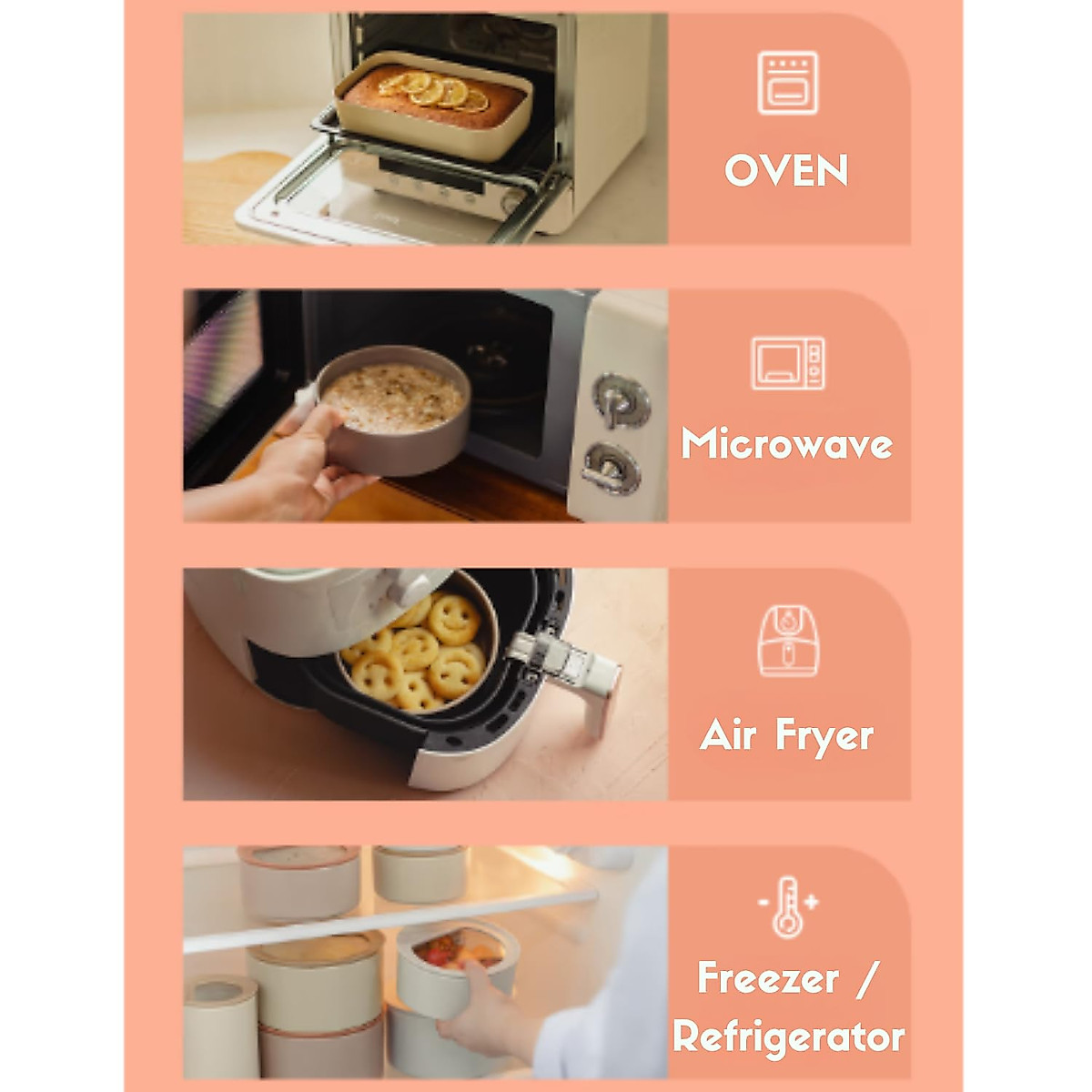 Neoflam FIKA One 16-Pieces Kitchen Reusable Porcelain Ceramic Food Container with Glass Lid, Microwave, Oven, Dishwasher Safe Fridge Storage for Leftover, Meal Prep Organization (Cream White)