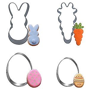 Bonropin Large 4PCS Bunny Rabbit Cookie Cutters Set With Bunny,Carrot,Large Egg,Middle Egg.
