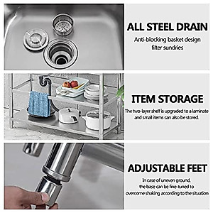 Commercial sink with storage rack,Outdoor utility garage sink with faucet,Indoor kitchen Stainless Steel sink,1 Compartment,Industrial station laundry & utility room sinks,for restaurant,Basement. (