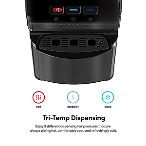 Brio CLBL520SCBLK Self-Cleaning Bottom Load Water Cooler Dispenser for 3 & 5 Gallon Bottles – Hot, Room & Cold Spouts, Child-Safety Lock, LED Display & Night Light, Black Stainless Steel