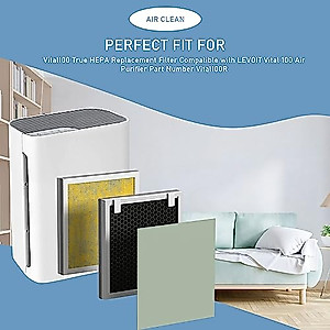4 Set Vital 100 Pet True HEPA Replacement Filter Compatible with LEVOIT Vital 100 Air Cleaner Purifier, 3-in-1 HEPA Filter and High-Efficiency Activated Carbon Filter Set, Vital 100-RF
