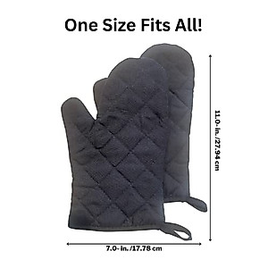Black Heat Resistant Oven Mitt Set- Quilted Polyester Kitchen Mitten