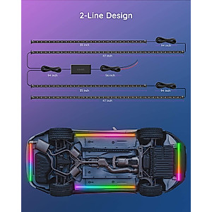 Govee Underglow Car Lights, 4 pcs RGBIC Smart LED Lights with 16 Million Colors and 10 Scene Modes with App Control, 2 Music Modes for Cars, SUVs, Trucks, DC 12-24V