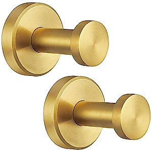 Angle Simple Towel Hook Brushed Gold 2 PCS, SUS304 Stainless Steel Hand Towel Holder, Bathroom Towel Hanger, Robe Hook for Wall