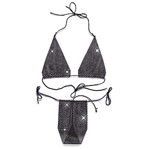 Bodiy Boho Rhinestones Body Chain Mesh Crop Top Beach Bkini Set Chain Crystal Body Jewelry Accessoires for Women and Girls (black)