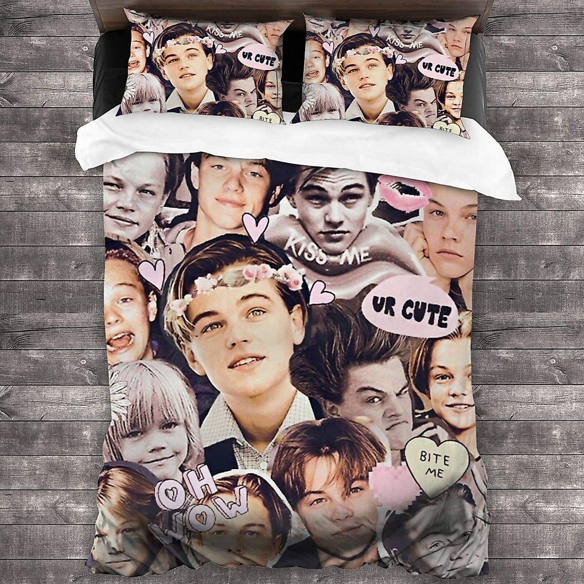 SKEGVINRE Leonardo Dicaprio Bedding Set Duvet Cover Sets 3D Pattern Printed Ultra Soft Microfiber All Season Bedroom Comforter Cover 3Pcs 86" x 70", with Zipper Closure & Corner Ties
