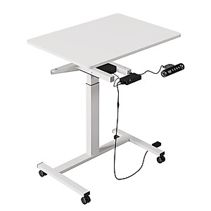 bilbil Electric Standing Desks with Lockable Wheels, 32 * 24 inch Height Adjustable Sit to Stand Desk, Overbed Laptop Table Desk, Mobile Rolling Desk, Portable Work Table for Home & Office, White