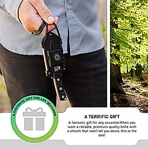 Small Fixed Blade Knife with Sheath - Full Tang Survival Hunting Knife with Paracord Lanyard, Compass, Fire Starter, & Knife Sharpener for Outdoor Camping - Quality Tactical Knife with Sheath