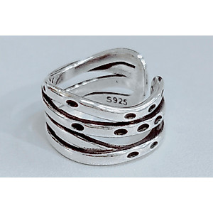 925 Sterling Silver Adjustable Layered Chain Ring, Party Rings For Women