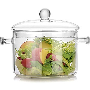 Glass Cooking Pot - 2L/67oz Heat-Resistant Borosilicate Glass Handmade Cookware Set stovetop Pot - Safe for Pasta Noodle, Soup, Milk, Tea (2L/67oz)