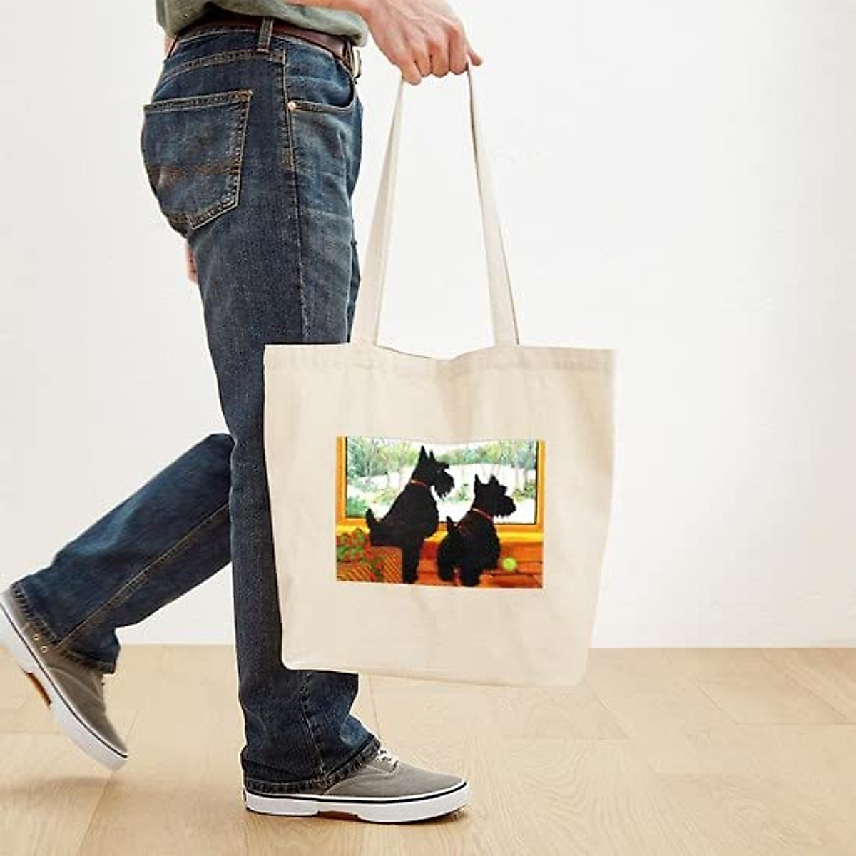CafePress A Scotty Dog Christmas Tote Bag Natural Canvas Tote Bag, Reusable Shopping Bag