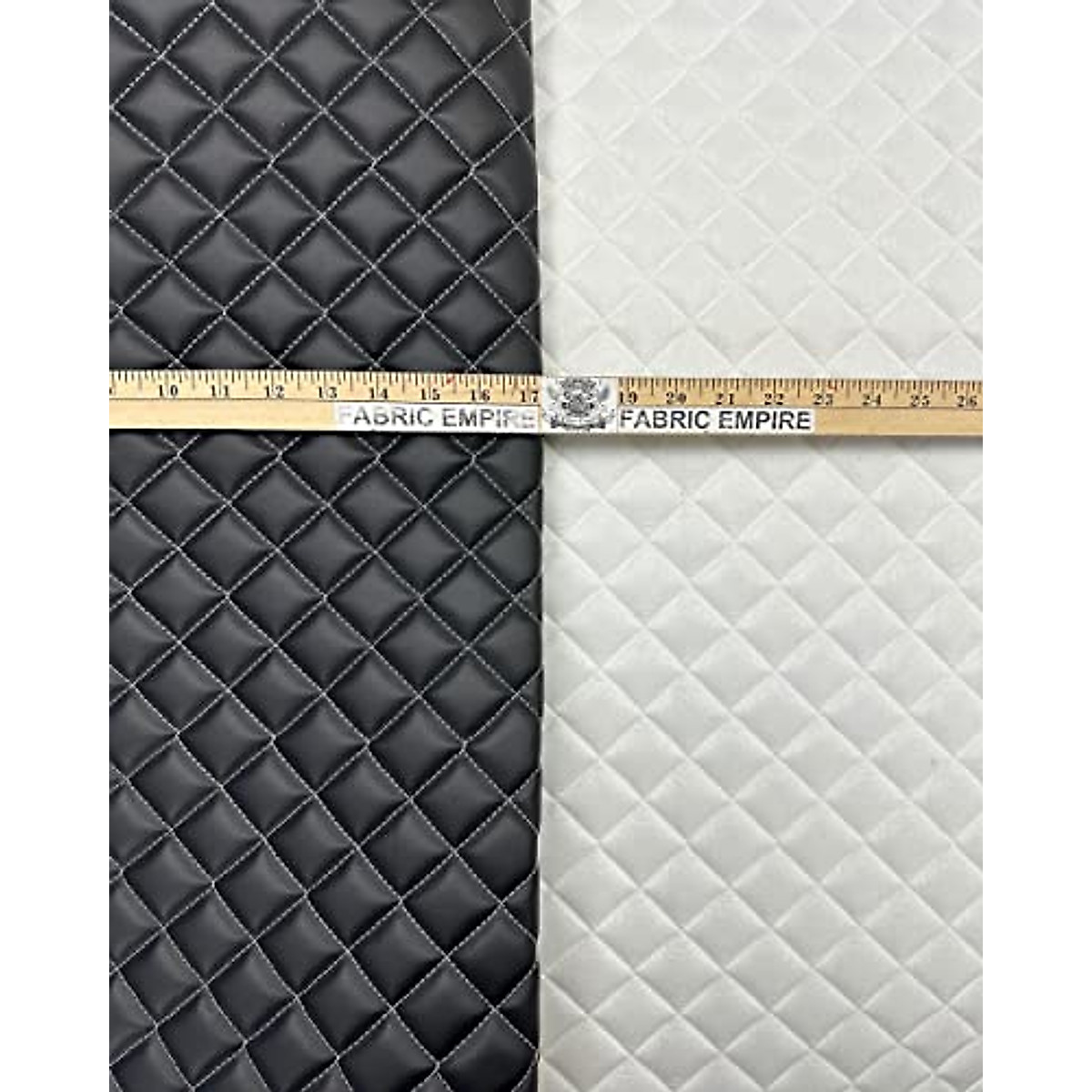 Vinyl Soft Grain Fine Thread Quilted Foam Fabric with 3/8" Foam Backing Upholstery / 52" Wide/Sold by The Yard/FABRIC EMPIRE - Black, White Thread Diamond 2" x 2"