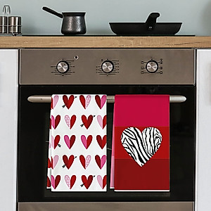 AnyDesign Valentine's Day Kitchen Towel Colorful Heart Dish Towel 18 x 28 Inch Happy Valentine's Day Hand Drying Tea Towel for Holiday Wedding Anniversary Cooking Baking, Set of 4