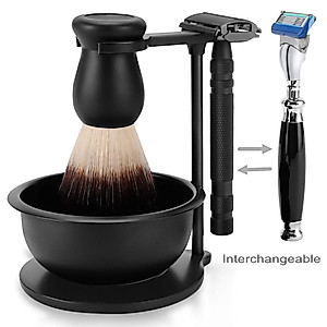PerPro Deluxe Shaving Kit for Men Wet Shave,Safety Razor with 10 Blade Refills, Friendly Shaving Brush,Heavyweight Base Shaving Stand,SUS304 Stainless Steel Soap Bowl