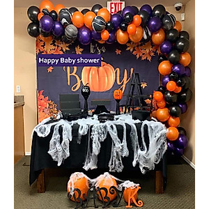 Bonropin Halloween Balloon Arch Garland kit with Agate Grey Black Orange Purple Balloons Spider Balloons, long balloon, 3D Bat Sticker for Halloween Theme Party Background Classroom Decorations