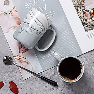 Smilatte 14 OZ Marble Coffee Mugs, M068 Novelty Marble Ceramic Cup for Home and Office, Microwave Dishwasher Safe, Set of 4, Gray