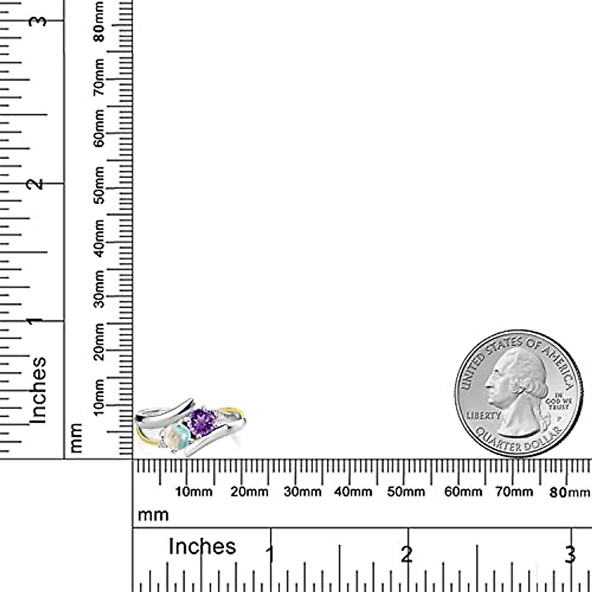 Gem Stone King 925 Sterling Silver and 10K Yellow Gold Purple Amethyst White Simulated Opal and White Lab Grown Diamond Ring For Women (1.00 Cttw, Gemstone Birthstone, Available In Size 5, 6, 7, 8, 9)