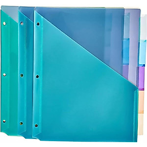 Amazon Basics Two Pocket Plastic Dividers with 5 Tabs, Multicolor, Pack of 3 Sets