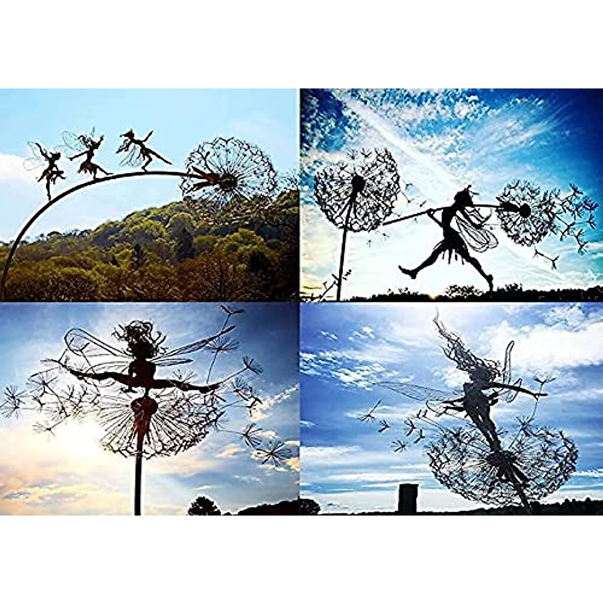 KINHA Fairy Dandelion Sculptures Fairy Dandelion Sculptures Garden Stakes Dramatic Fairy Sculptures Dancing with Dandelions,Wind Catcher for Home Garden Patio Yard Decoration with Standing Pole