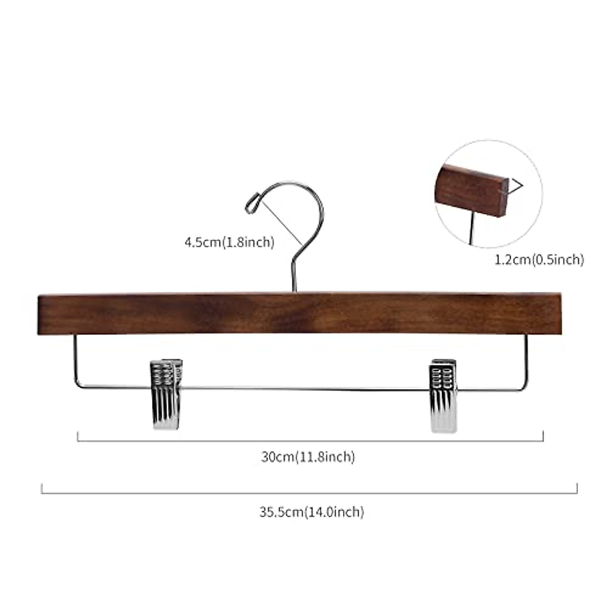 Nature-Smile Solid Lotus Wood Deluxe Wooden Pants Hangers Bottom Hanger Jeans Hanger Skirt Hanger with 2-Adjustable Clips Anti Rust Hook 20 Pack (Retro)