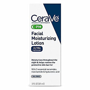 PM Facial Moisturizing Lotion | Night Cream with Hyaluronic Acid and Niacinamide | Ultra-Lightweight, Oil-Free Moisturizer for Face | 3 Ounce - New 2021, 1 Pack