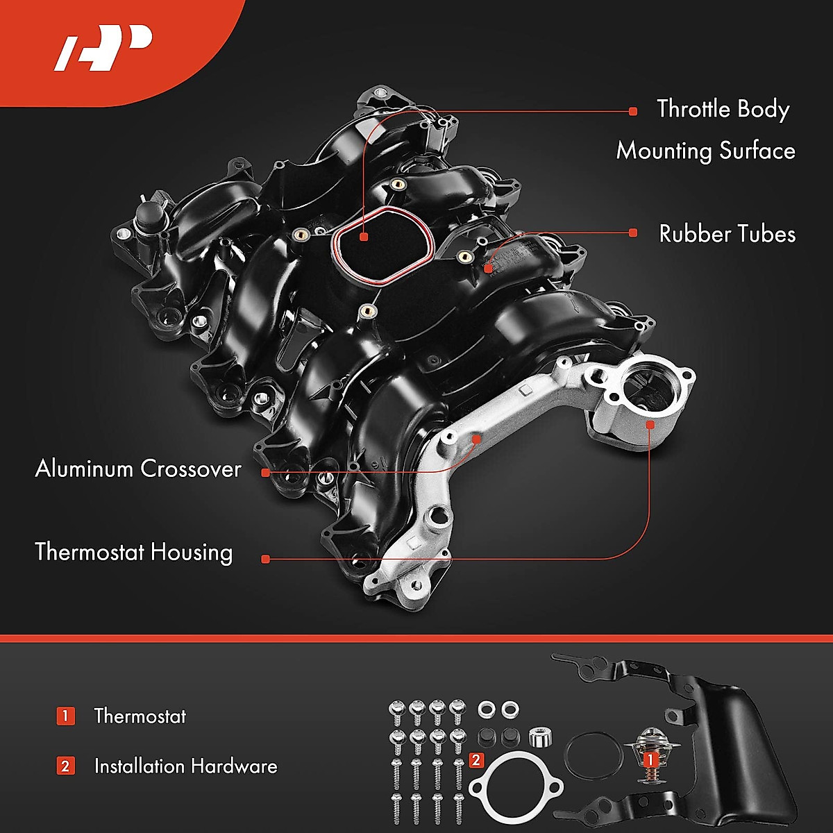 A-Premium Engine Intake Manifold Assembly with Thermostat & Gasket [SOHC, 8Cyl 4.6L] Compatible with Ford Explorer 2002-2005 & Mercury Mountaineer 2002-2005