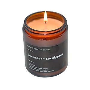 SunSest Scented Candle - for Home and Gifts - Lavender & Eucalyptus - 100% Natural Soy Wax and Pure Essential Oils - Women and Men Candles - Long Lasting- Stress Relief