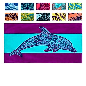 Nova Blue Dolphin Beach Towel – Tropical Blue & Purple Colors with A Unique Design, Extra Large, XL, Pool Towels (34”x 63”) Made from 100% Cotton