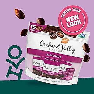Orchard Valley Harvest Dark Chocolate Almonds, 1 Ounce Bags (Pack of 15), Gluten Free, Non-GMO, No Artificial Ingredients