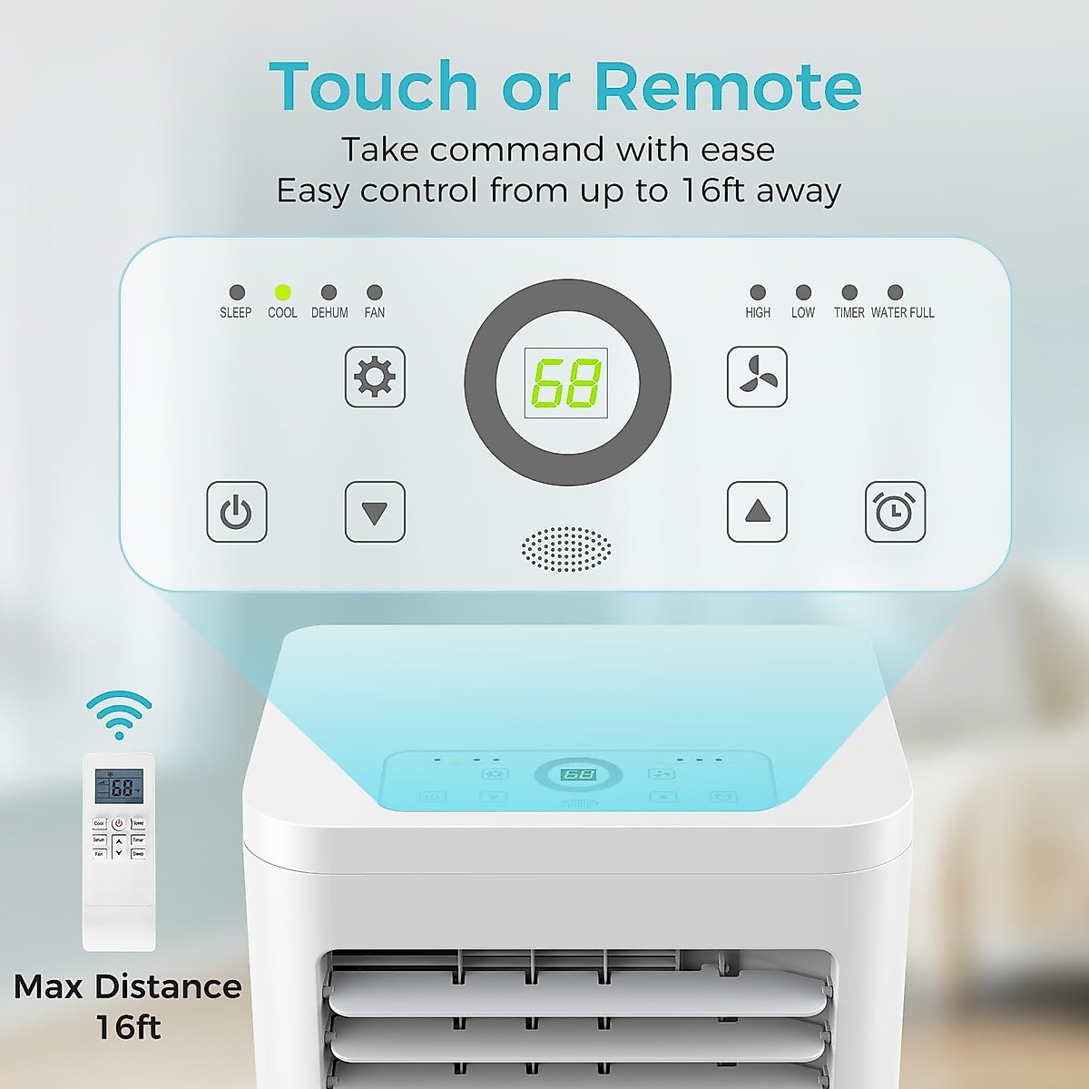 COWSAR 8,000 BTU Portable Air Conditioners with Remote, Portable AC Unit Cools Up to 350 Sq.Ft, Built-in Cool, Dehumidifier, Fan, Sleep Modes, Room Air Conditioners with LED Display/Swivel Wheels