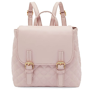 Pink PU Quilted Leather Mini Backpack Purse for Teen Girls with Double Buckle Closure (10 x 4 In, Pink)