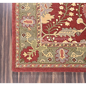 Restoration and Renovation Traditional Handcrafted Area Rug, Classic Oriental Pattern, Premium Wool, Rich Red & Gold with Floral Accents, 8x10 Feet - Living Room Bedroom Carpet (Rust, 6' x 9')