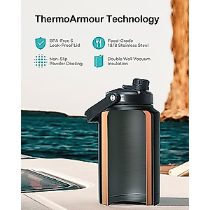 BUZIO One Gallon Water Bottle Insulated, 128oz Stainless Steel Water Bottle, 18/8 Food-Grade Beer Growler with Carrying Pouch and Two Stainless Steel Cups, Hot Cold Thermo Canteen Mug, Black