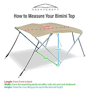 Savvycraft 4 Bow Bimini Top, 10 Feet Long Square Tube Bimini Top Set, Includes Marine Grade Canvas Cover, Storage Boot, Rear Poles with 1 Inch Aluminum Frame, Black Color, 4 Bow 120"L 54"H 79"- 84"W