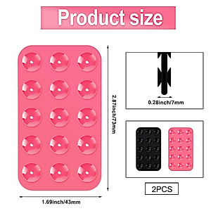 2pcs Silicone Suction Cup Phone Holders, Double Sided Suction Cup Multipurpose Rectangle Phone Suction Mount for Car Mini Suction Cup Mat for Mobile Power Mobile Phones (Black, Rose Red)