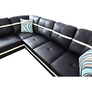 GEBADOL Lifestyle Furniture 3 Piece Sectional Sofa Couch Set, L-Shaped Modern Sofa with Chaise Storage Ottoman and Pillows, Faux Leather, Left Facing