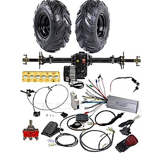 YC Yier Rear Differential Axle Kit 48V 1000W Electric Motor Controller Hydraulic Brake 145/70-6 Wheels Tires DIY Parts For Go Kart Golf Cart ATV Quad Buggy Trike Tricycle 4 Wheeler Dolly (34" Axle)