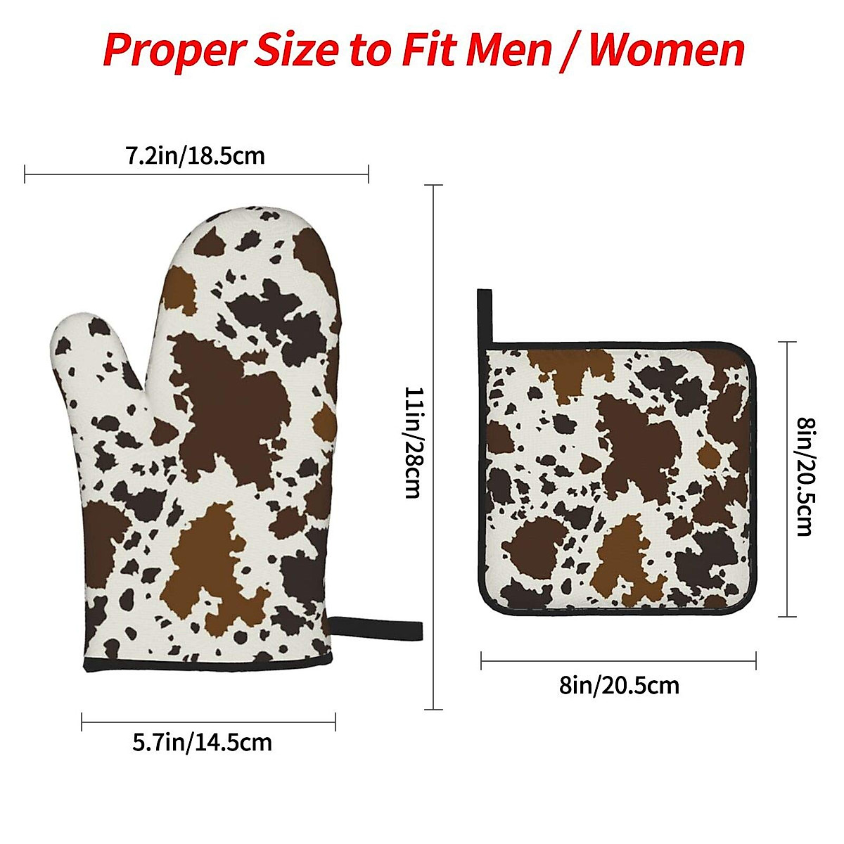 Feartdiy Oven Mitts and Pot Holders Sets of 4,Cow Leather Brown Print Heat Resistant Kitchen Cooking Oven Gloves and Potholders for BBQ Baking Grillin, One Size
