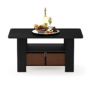 Furinno Andrey Coffee Table with Bin Drawer, Americano/Medium Brown, Small Non-Lift Top
