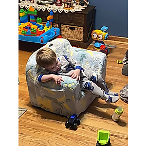 Tiita Kids Sofa, Children Couch with Carrying Handle & Side Pockets, Kids Foam Chair, Toddler Armrest Chair, Lightweight Children Sofa Chair, Kids Read Sofa for Girl or Boy (Grey Dinosaur)