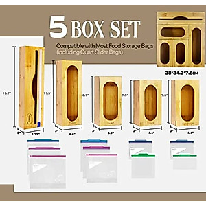 OOAZ 5-in-1 Bamboo Drawer Organizer for ziplock Bags, Separate baggie and sandwich bag organizer for drawer, Multi-Use Ziplock Drawer storage Organizer for Kitchen