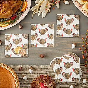100 Pack Turkey Thanksgiving Cocktail Napkins for Party Supplies (5 x 5 In)