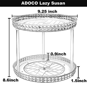 2 Tier Diamond Lazy Susan Bathroom Organizer Countertop, Clear 360 Rotating Cosmetic Makeup Organizer for Vanity, Skincare Organizers Perfume Organizer for Counter - Organization and Storage -9.25INCH