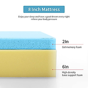 Gel Memory Foam Mattress 8 Inch Mattress Medium-Firm Mattress for Soundly Sleep CertiPUR-US Mattress in a Box for Pressure Relief & Cooler Sleep, Queen