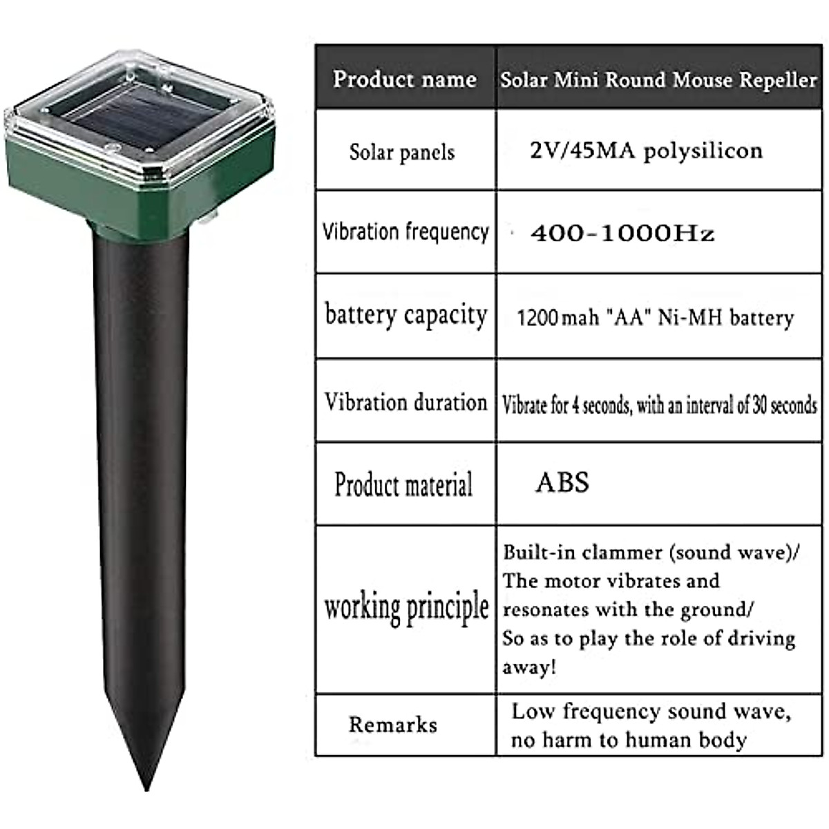 Solar Mole Repellent, Waterproof Ultrasonic Mole Repellent Chipmunk Repellent Outdoor, Gopher Sonic Repellent for Rodent Groundhog Chipmunk Gopher Repeller, Burrowing Gopher Control