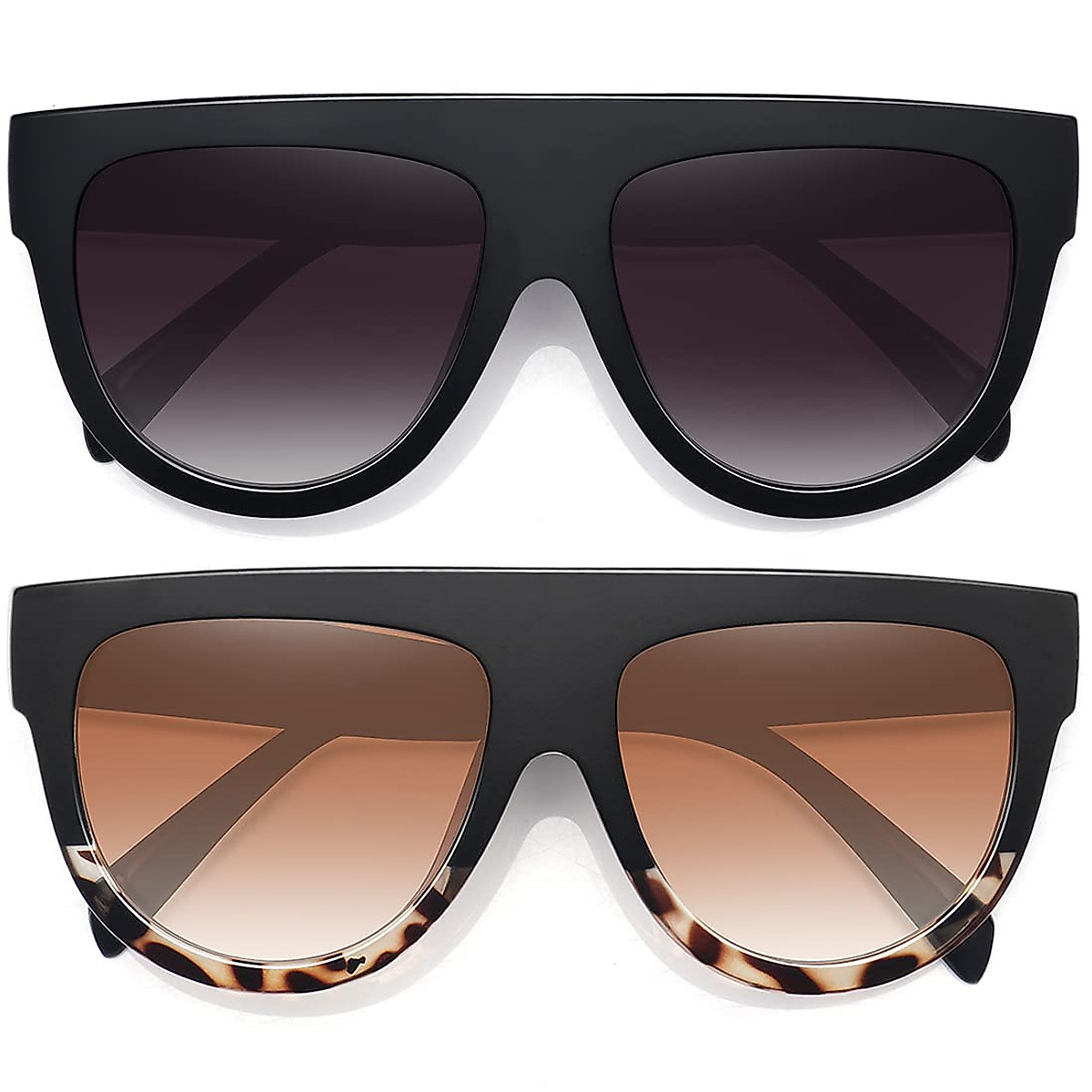 MEETSUN Fashion Sunglasses for Women Trendy Goggles Vintage Shades (2 Pack Black -Tortoise + Black)