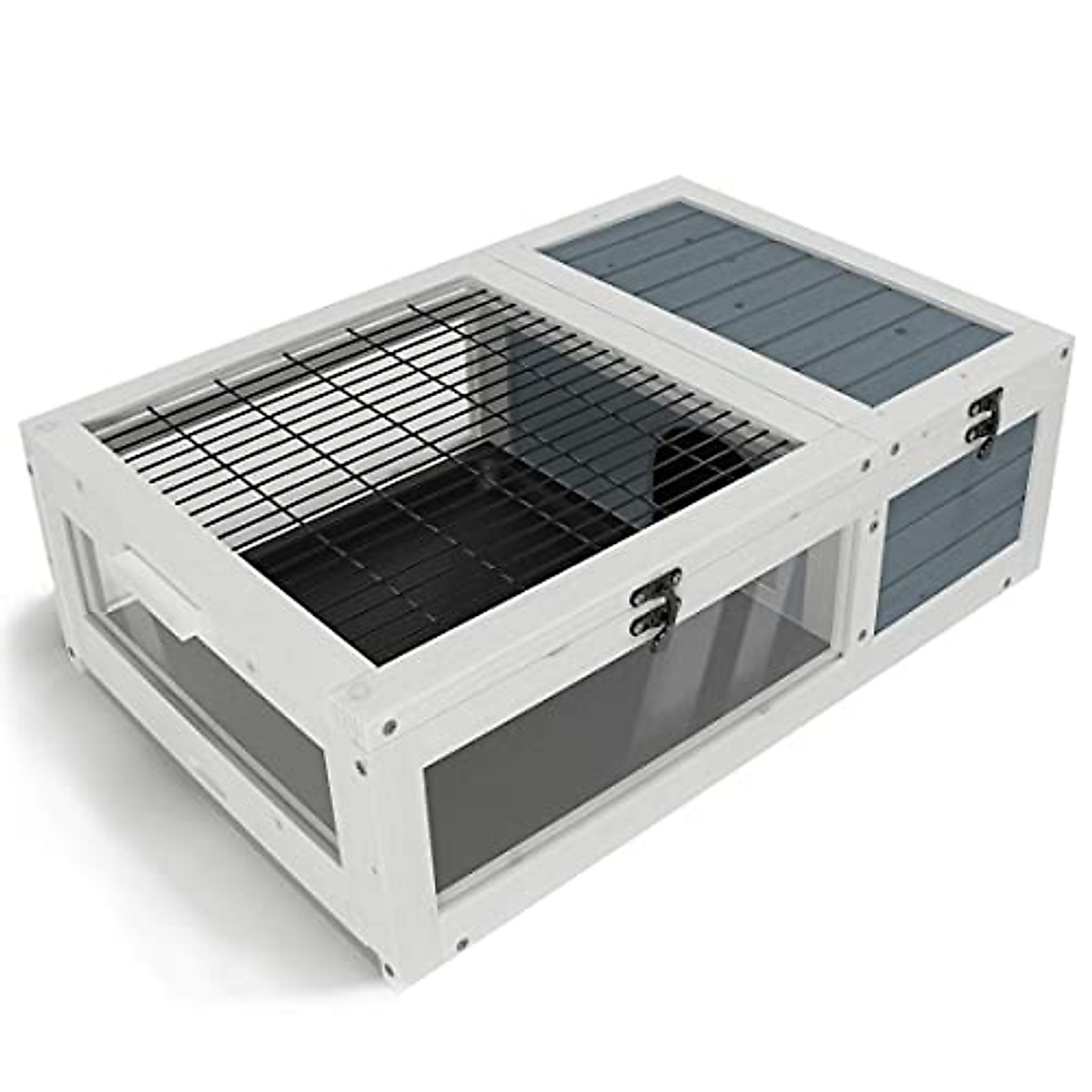 GDLF Wood Tortoise House Indoor Turtle Habitat Reptile Cage Removable Waterproof Tray (Grey &White)