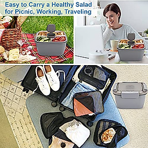 Freshmage Salad Lunch Container To Go, 52-oz Salad Bowls with 3 Compartments, Salad Dressings Container for Salad Toppings, Snacks, Men, Women (Grey)