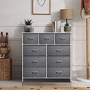 Sorbus Dresser with 9 Drawers - Furniture Storage Chest Tower Unit for Bedroom, Hallway, Closet, Office Organization - Steel Frame, Wood Top, Easy Pull Fabric Bins (White)