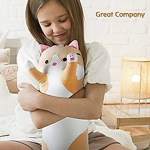 Colixpet Cat Plush Soft Long Body Pillow, Cute Cat Stuffed Animals Cuddly Plushies Kitten Plush Throw Pillow Doll Toy Gift for Christmas Birthday Girls Boys Brown 50cm/19.68Inch